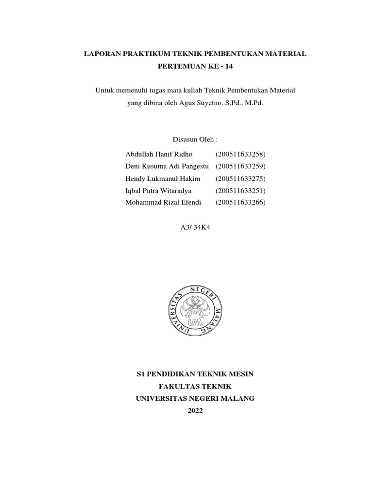 Laporan Praktikum Teknik Pembentukan Material Pertemuan Ke - 14 | PDF