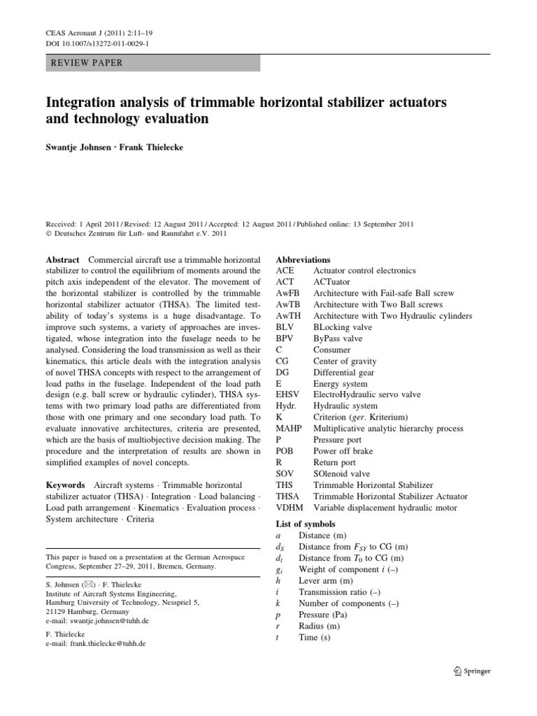Integration Analysis of Trimmable Horizontal Stabilizer Actuators and ...