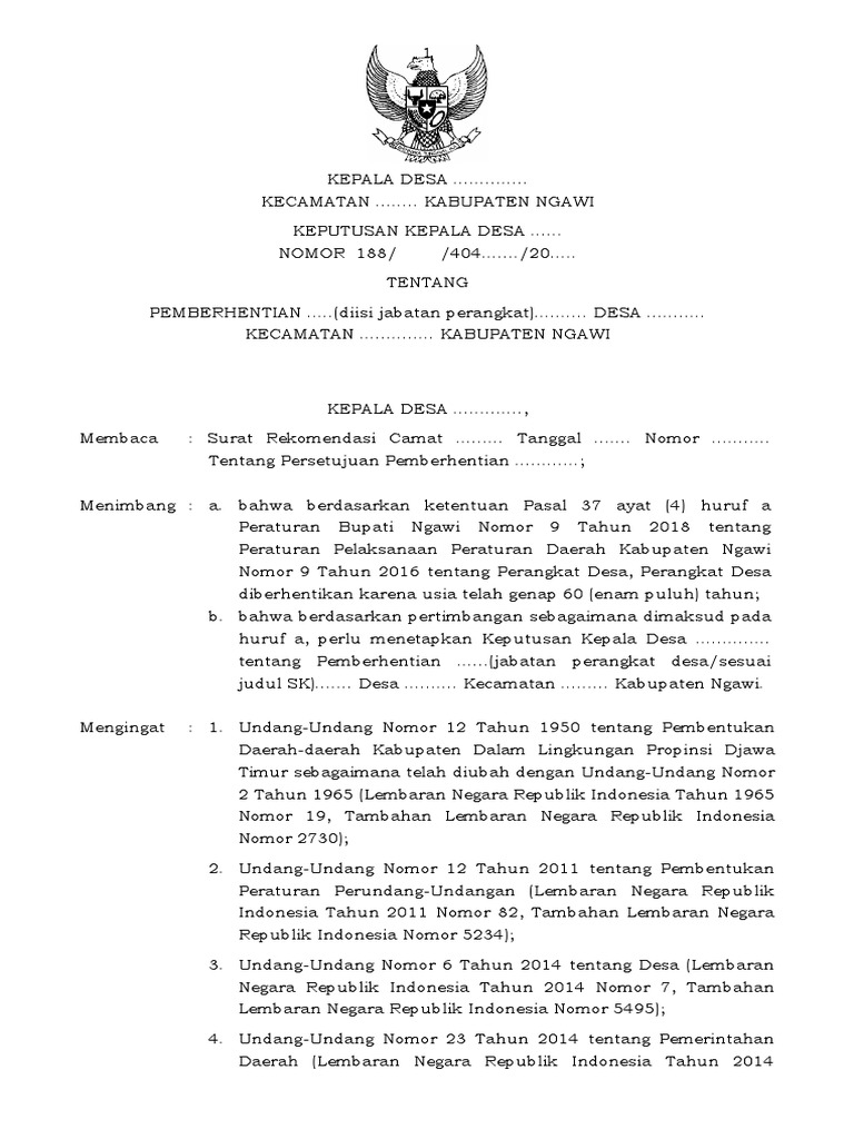 CONTOH SK Pemberhentian Perangkat Desa | PDF
