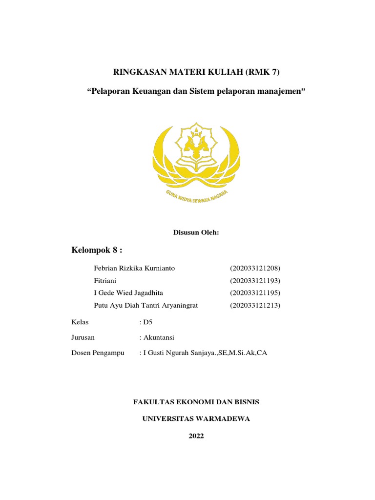 RMK 7 - KELOMPOK 8 - Pelaporan Keuangan Dan Sistem Pelaporan Manajemen | PDF