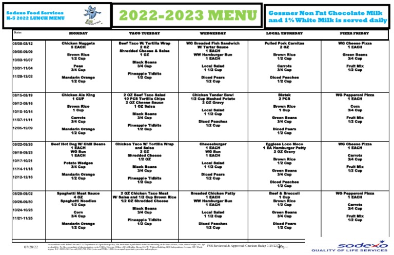 K-5 2022 Lunch Menu by Sodexo | PDF | Hamburgers | American Cuisine