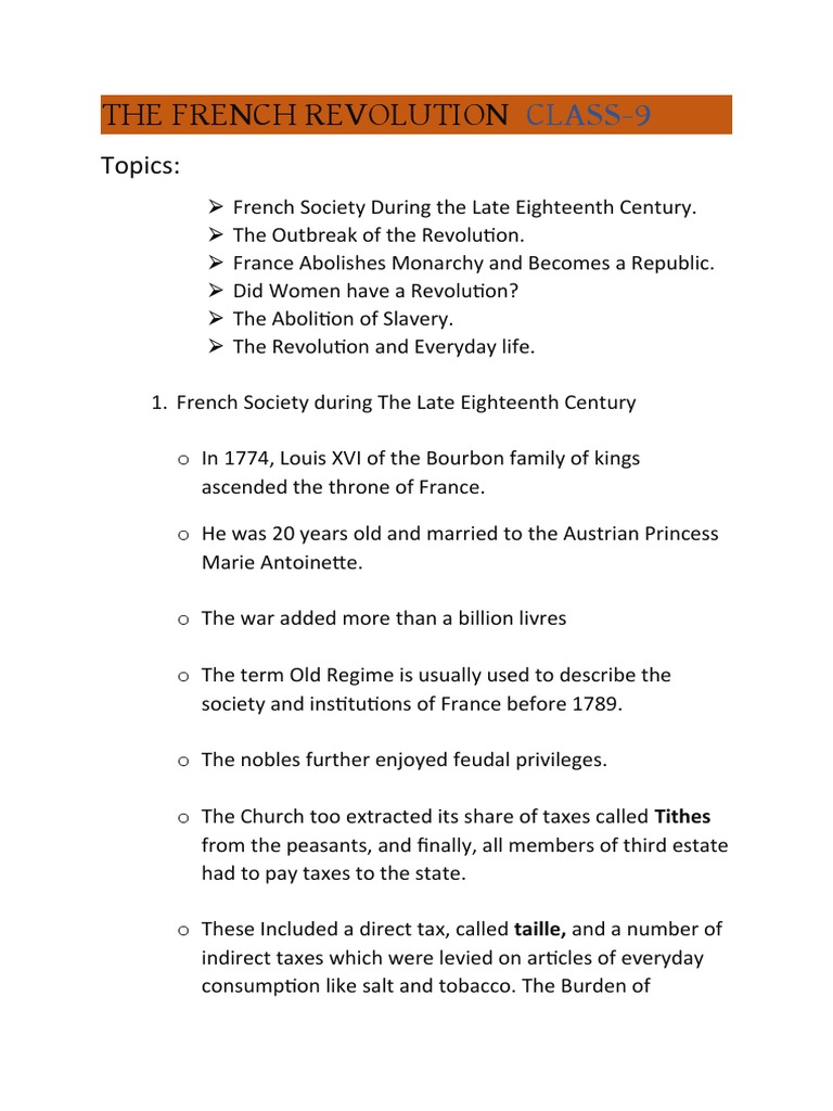 The French Revolution Class-9 (History) | PDF