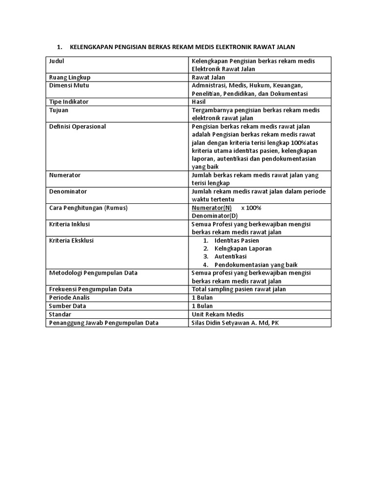Kelengkapan Pengisian Berkas Rekam Medis Elektronik Rawat Jalan | PDF