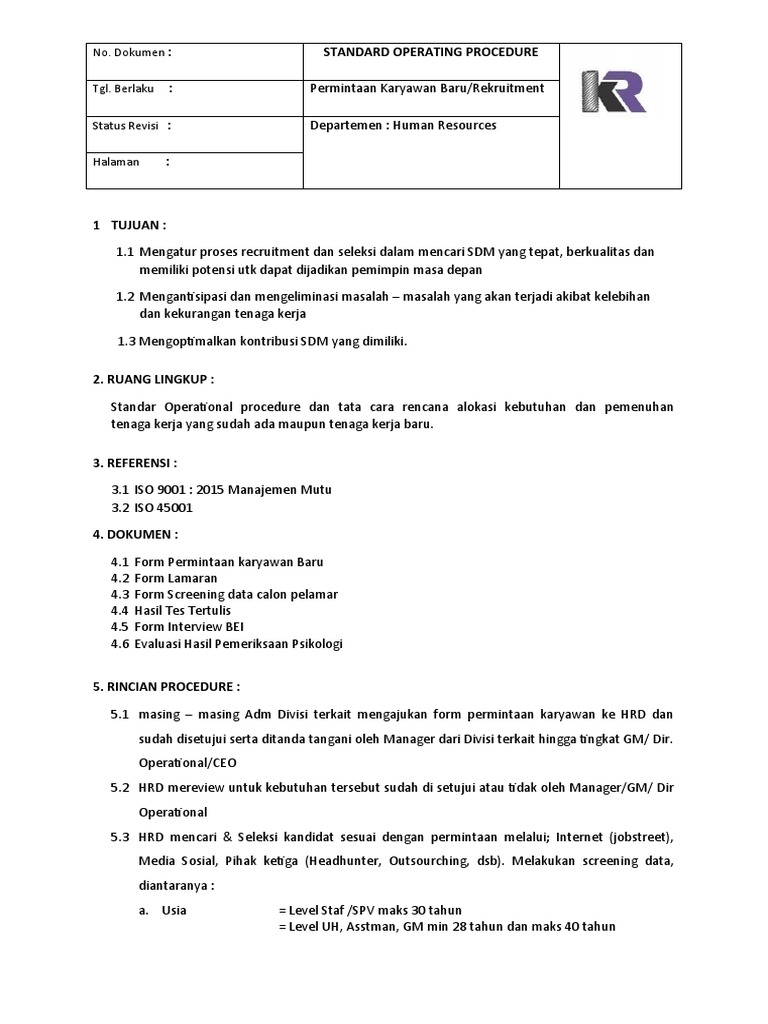 Sop Penerimaan Karyawan Baru | PDF