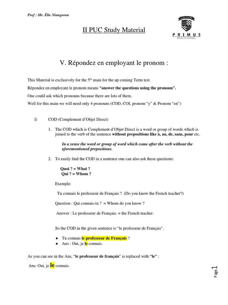 Understanding French Pronouns: A Guide to Identifying and Using COD ...