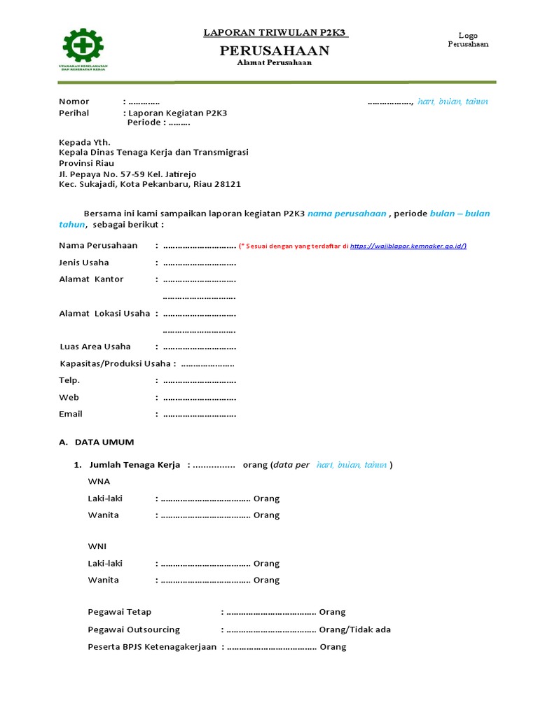 P2K3 Laporan Triwulan Perusahaan | PDF