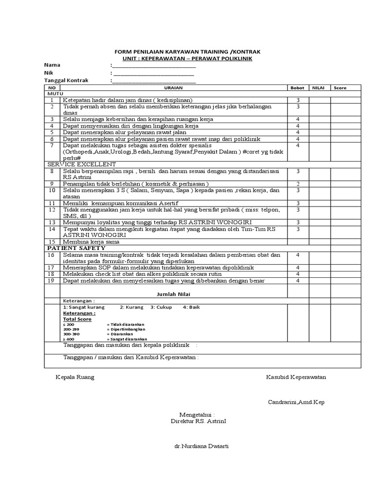 Form Penilaian Karyawan Training | PDF
