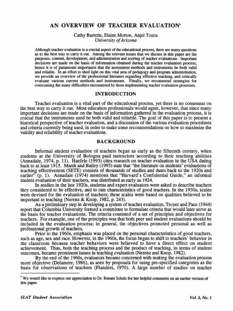 An Overview of Teacher Evaluation | PDF | Teachers | Evaluation