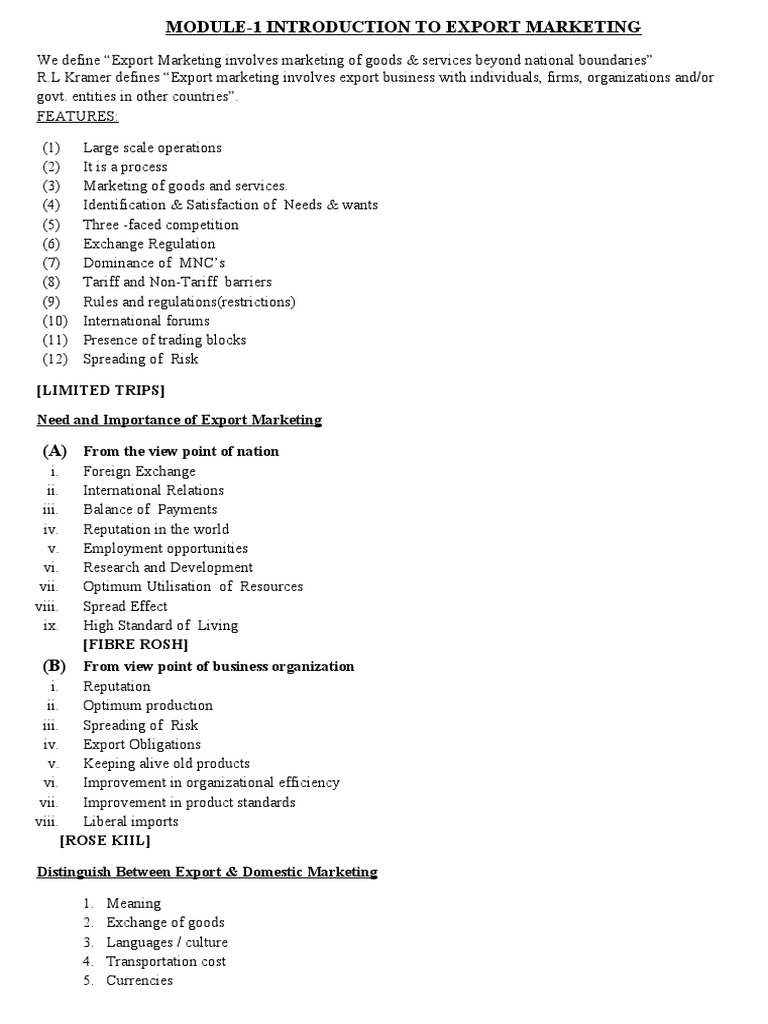 Introduction To Export Marketing | PDF | Exports | Globalization