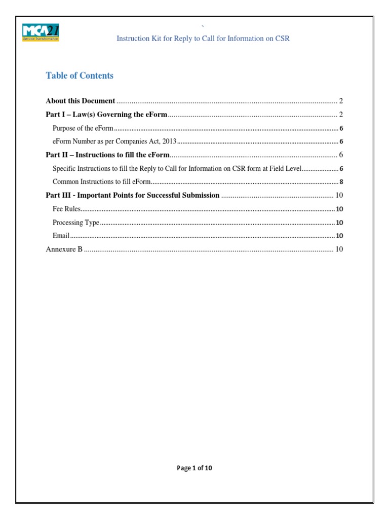 Instruction - Kit - Eform - Reply To Call For Information On CSR | PDF ...