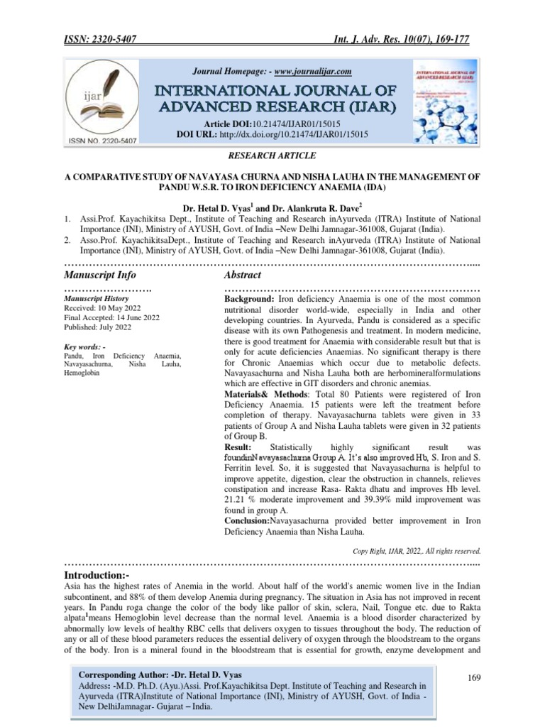 A Comparative Study of Navayasa Churna and Nisha Lauha in The ...