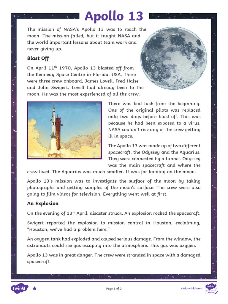 T SC 2550015 Apollo 13 LKS2 Reading Comprehension Ver 5 | PDF | Apollo ...