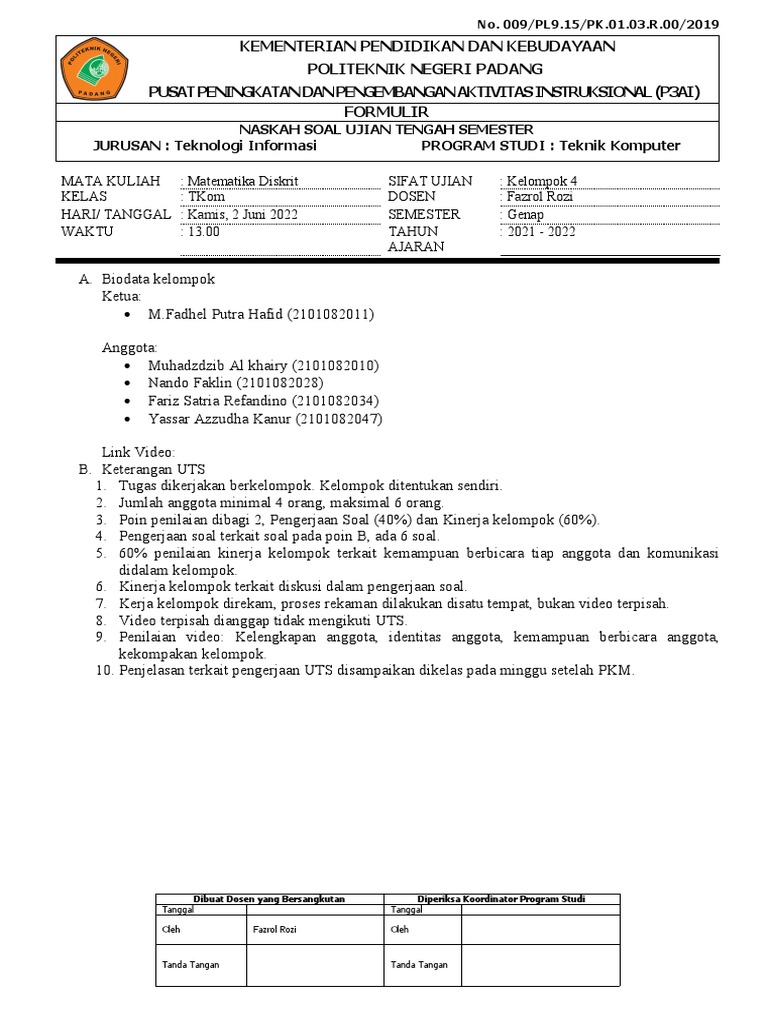 UTS Matdis TKom (tk1b - Kelompok - 4) | PDF