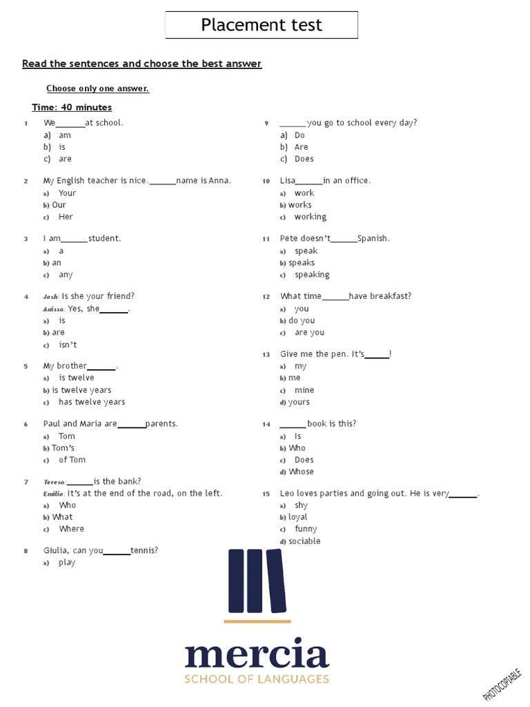 Open Mind Placement Test With Key | PDF