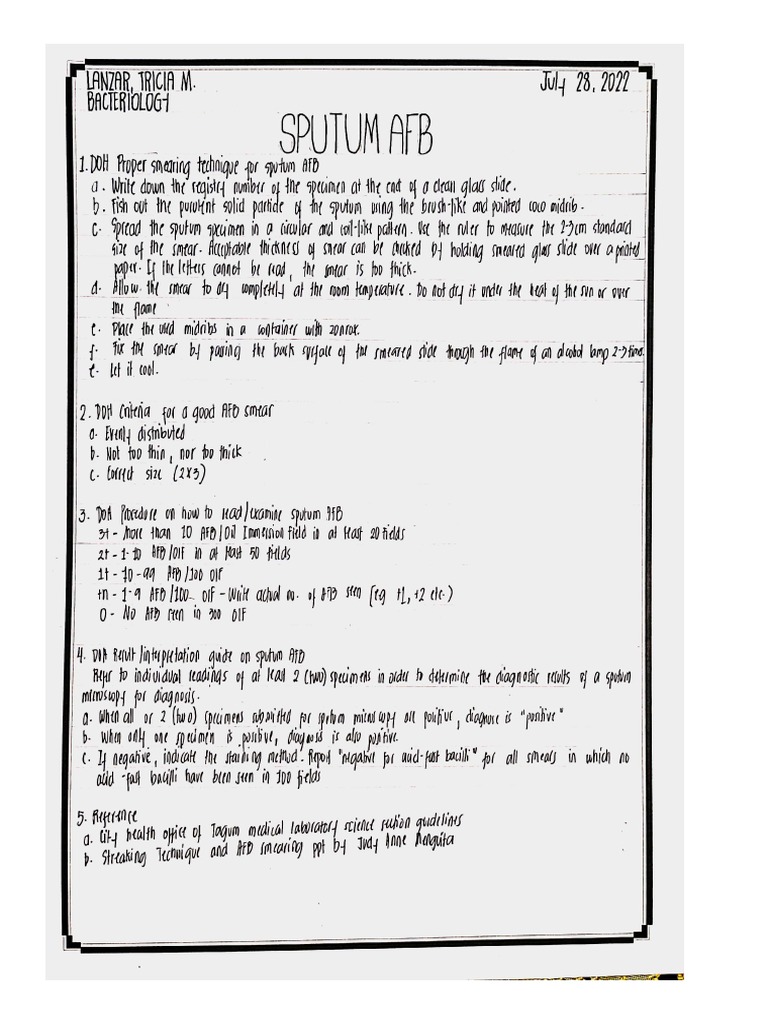 Sputum AFB Notes | PDF