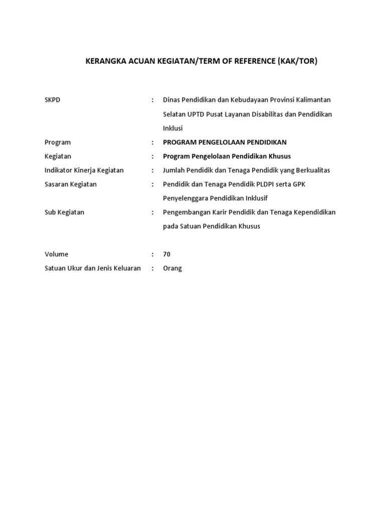 FORMAT TOR Peningkatan Kapasitas 2023 | PDF