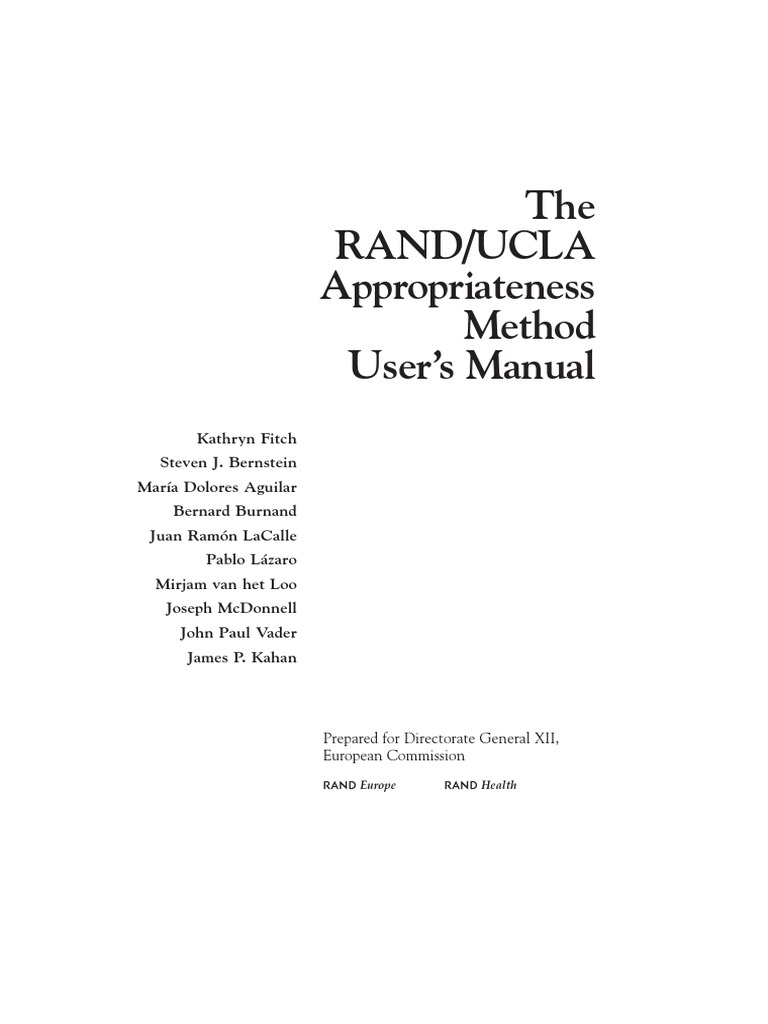 The Rand/Ucla Appropriateness Method User's Manual | PDF | Systematic Review | Evidence Based ...