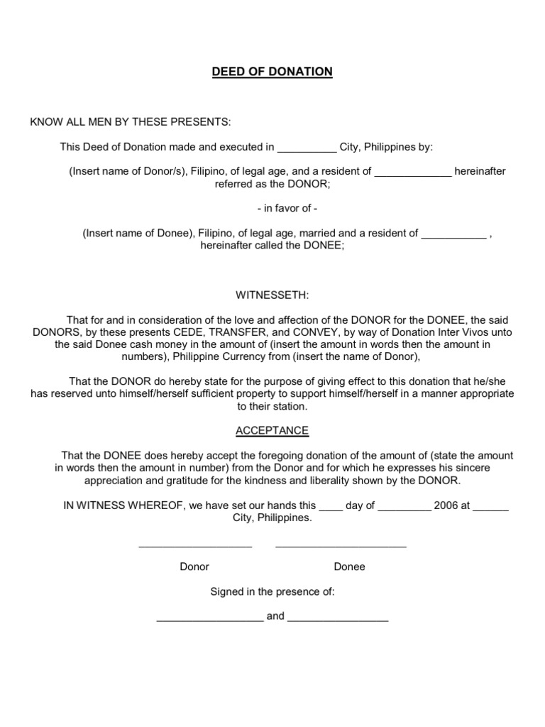 Deed of Donation Legal Document Philippines | PDF