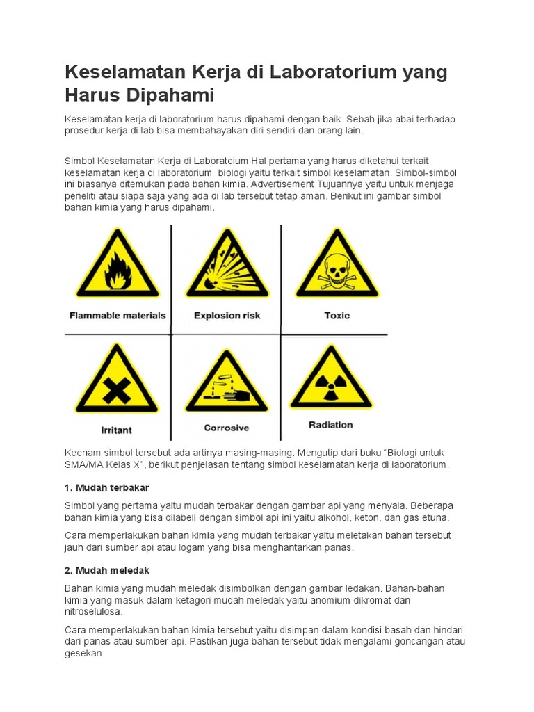 Keselamatan Kerja Di Laboratorium Yang Harus Dipahami | PDF