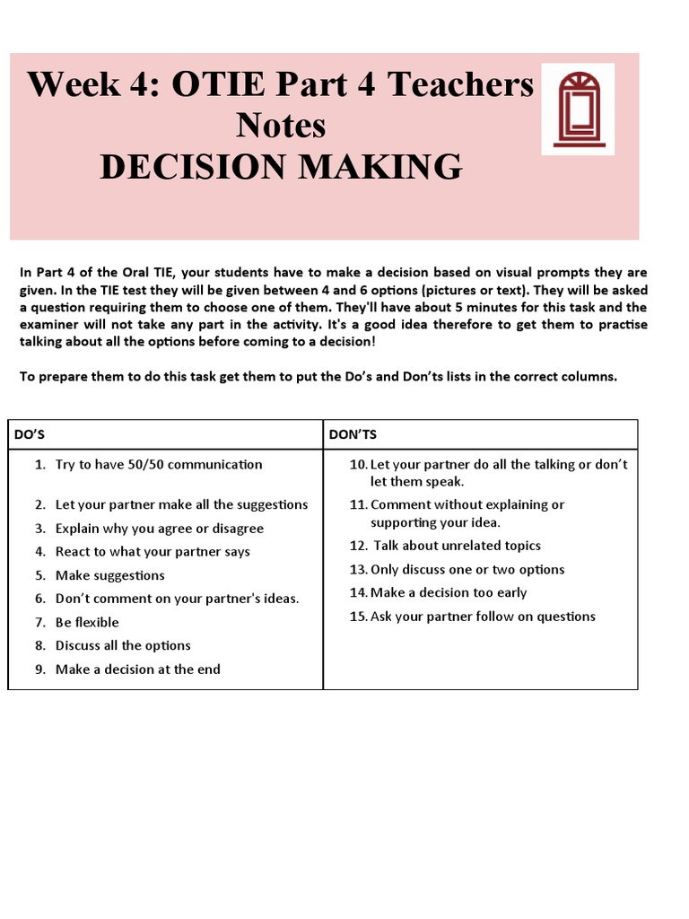 Week 4 Teacher's Notes - OTIE Part 4 | PDF | Communication | Cognitive ...