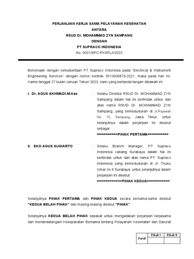 Draft PKS RSUD Dr. Mohammad Zyn Sampang 2022 | PDF | Hukum