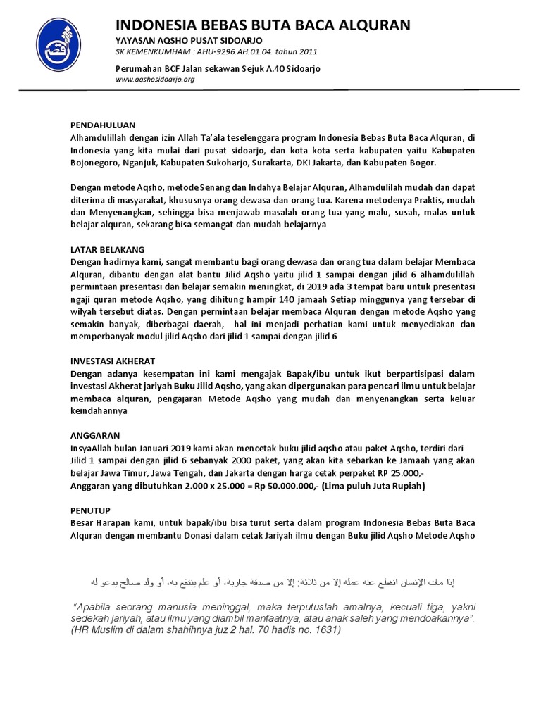 Proposal Cetak Jilid Aqsho | PDF