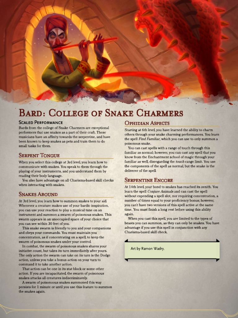 Bard - College of Snake Charmers | PDF