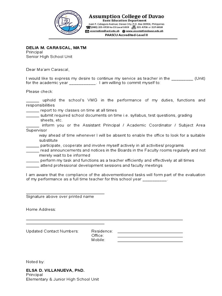 Commitment Form For Teachers | PDF | Self-Improvement