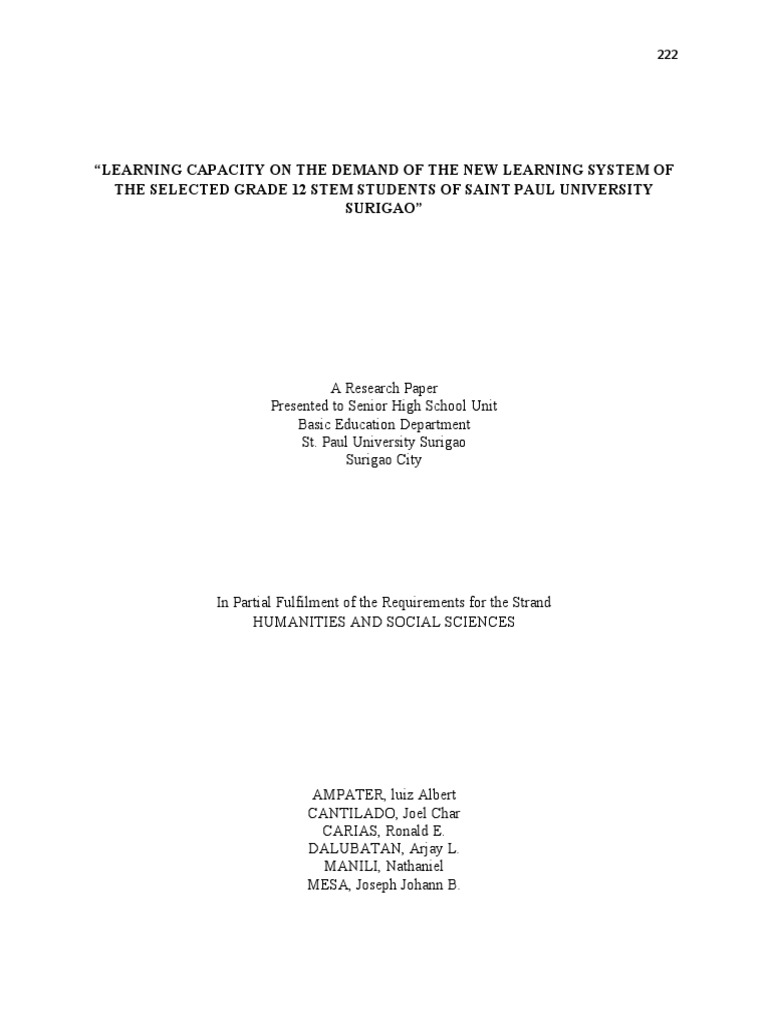 Learning Capacity in New Systems: Grade 12 STEM | PDF | Educational ...