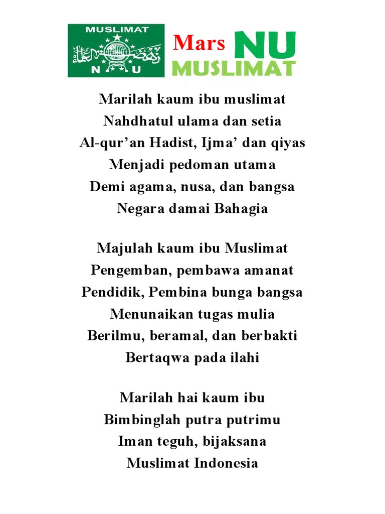 Lirik dan Teks Mars Muslimat NU | PDF | Agama & Spiritualitas