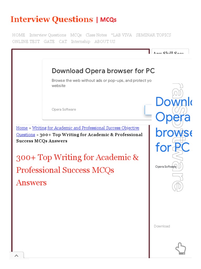 300+ Top Writing For Academic & Professional Success MCQs Answers | PDF ...