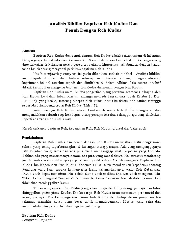 Analisis Biblika Baptisan Roh Kudus Dan | PDF