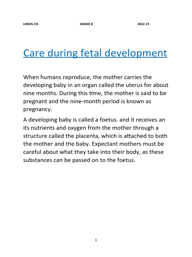 Care During Fetal Development-Notes | PDF | Fetus | Prenatal Development