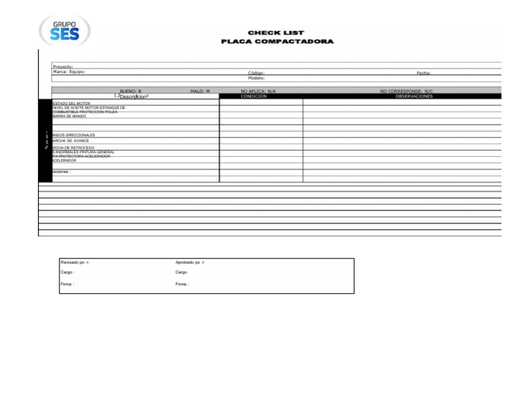 Check List Placa Compactadora | PDF