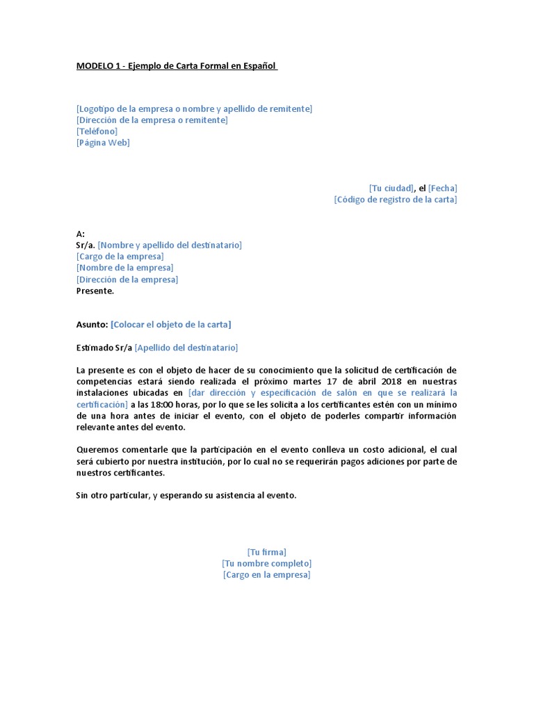 Formato De Cartas En Espanol