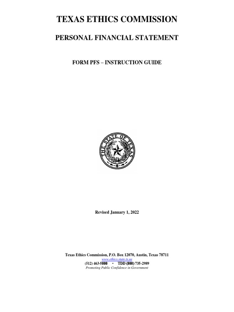 Texas Ethics Commission: Personal Financial Statement | PDF | Interest | Certified Public Accountant