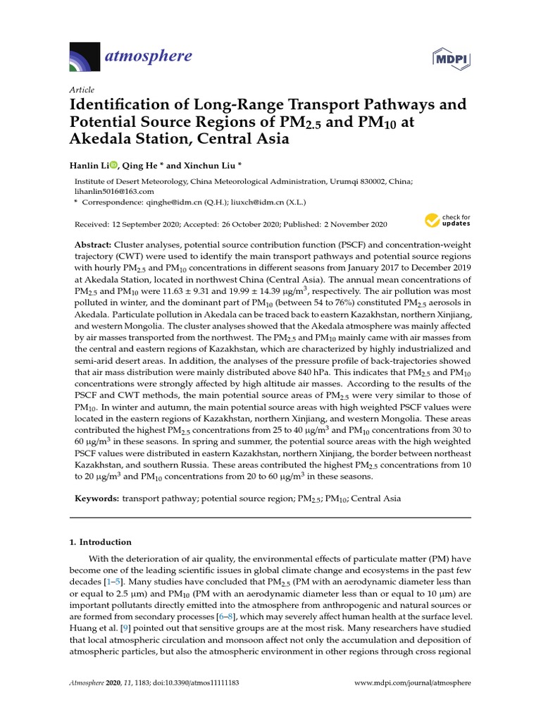 Identification of Long-Range Transport Pathways An | PDF | Particulates ...