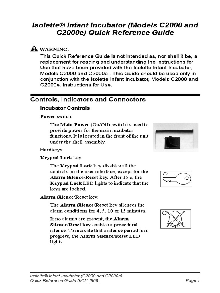 Isolette® Infant Incubator (Models C2000 and C2000e) Quick Reference ...