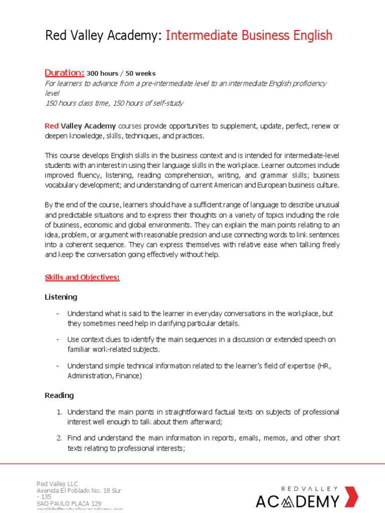 Intermediate Business English Curriculum | PDF | English Language ...