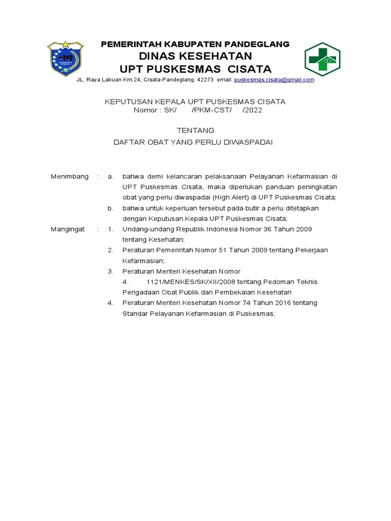 SK Daftar Obat Yang Perlu Diwaspadai | PDF