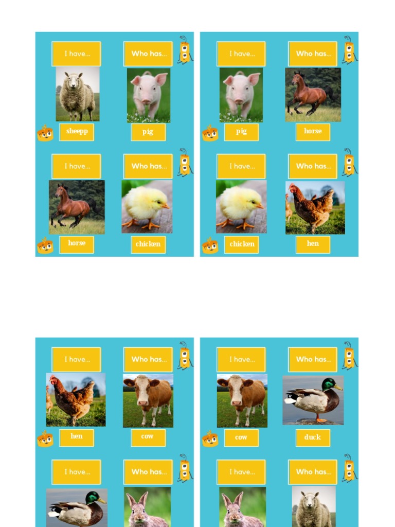 I Have Who Has (Farm Animals) | PDF