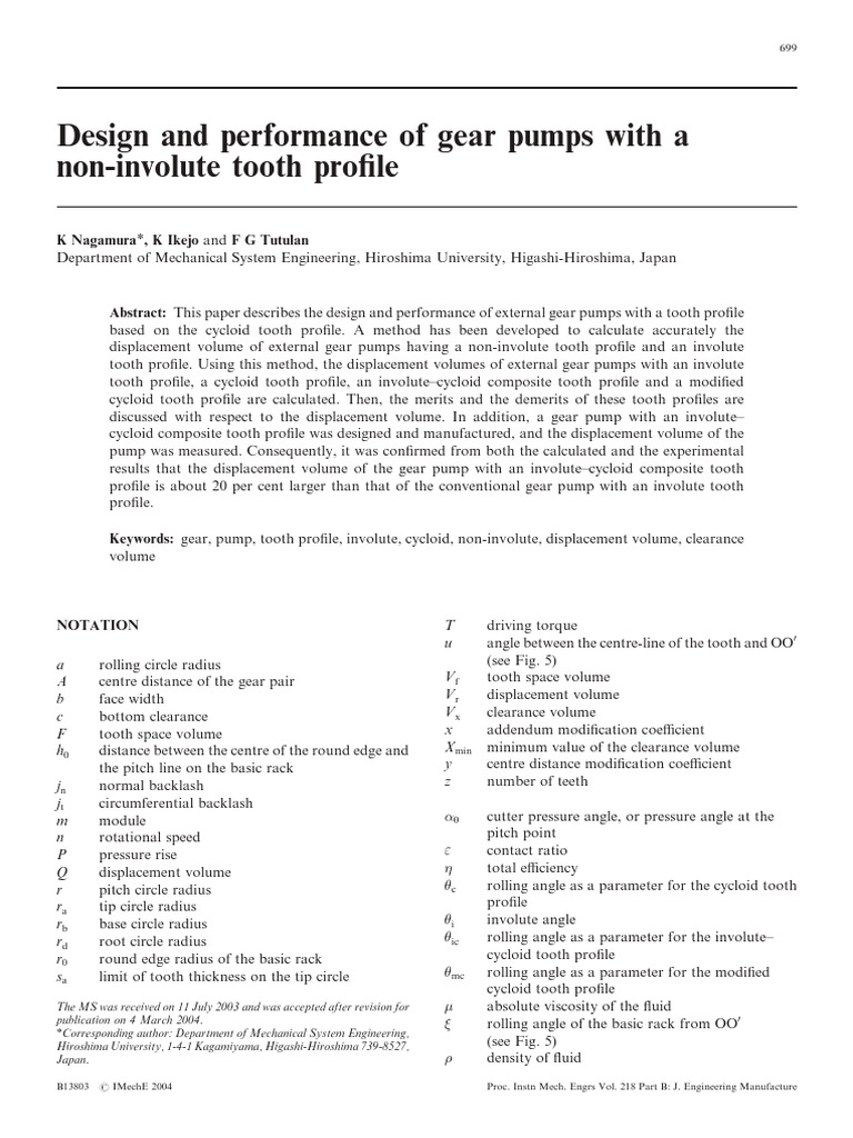 Design and Performance of Gear Pumps With A Non-Involute Tooth Profile ...