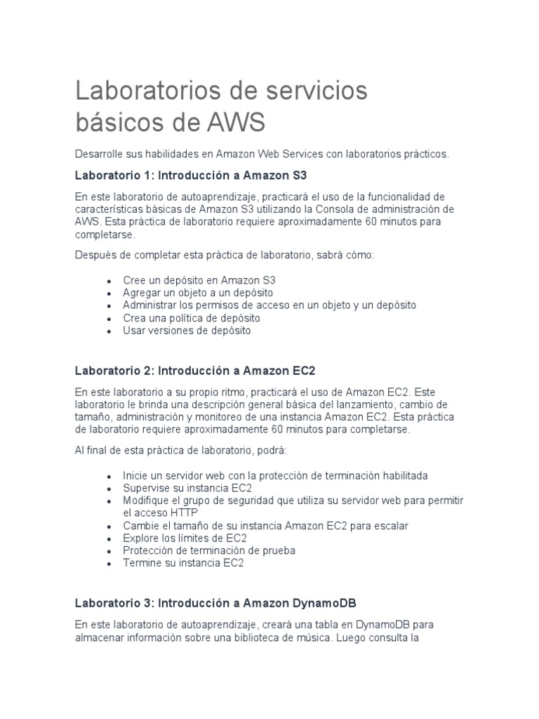 Laboratorios Prácticos AWS Básicos | PDF | Servicios web de Amazon | Computación en la nube