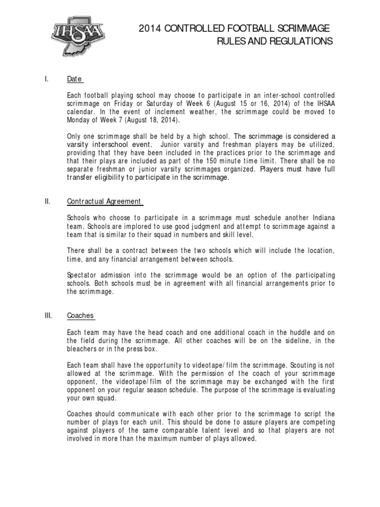 2014 Scrimmage Rules NEW | PDF | Teams | Gridiron Football