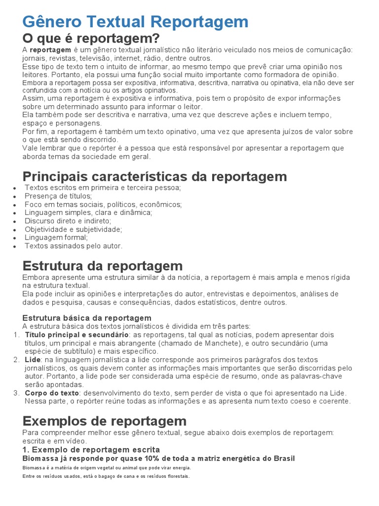 Estrutura e Características da Reportagem | PDF | Jornalismo | Biomassa
