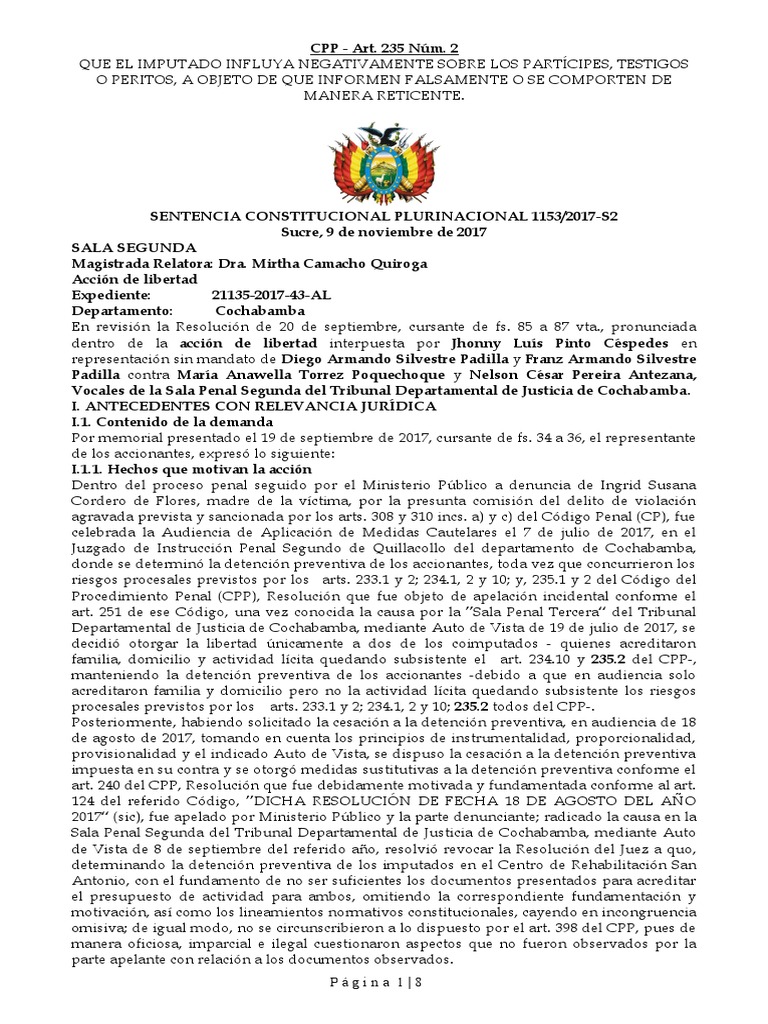 SCP 1153 2017 s2 Peligro de Obst 235 - 2 | PDF | Mandato | Caso de ley