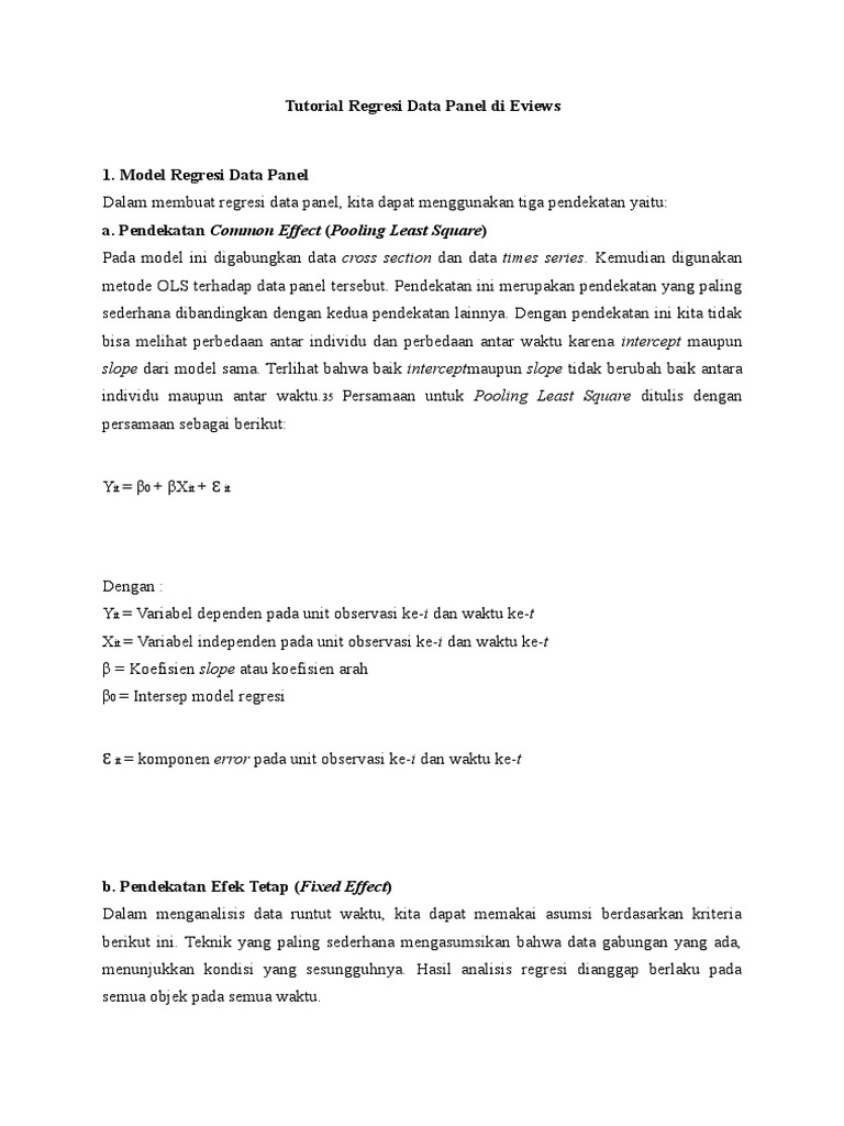 Tutorial Regresi Data Panel Di Eviews | PDF | Pengelolaan Keuangan & Uang | Metode & Bahan Ajar