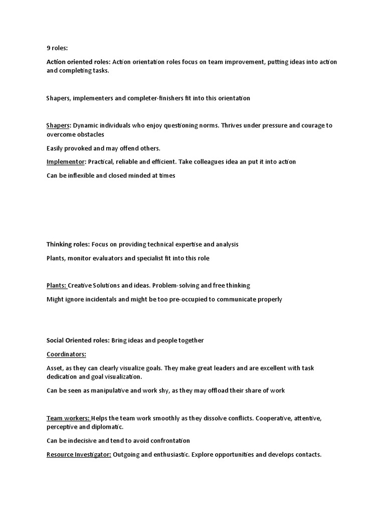 Action Oriented Roles: Action Orientation Roles Focus On Team ...