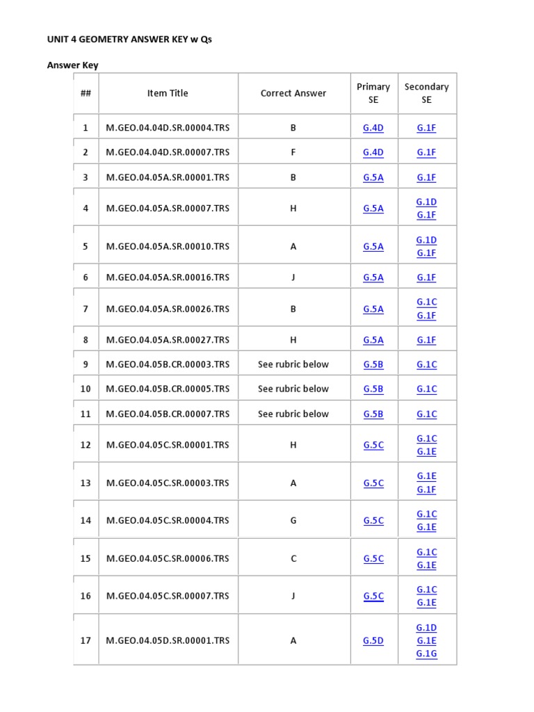 Unit 4 Geometry Answer Key W Qs | PDF | Triangle | Mathematics