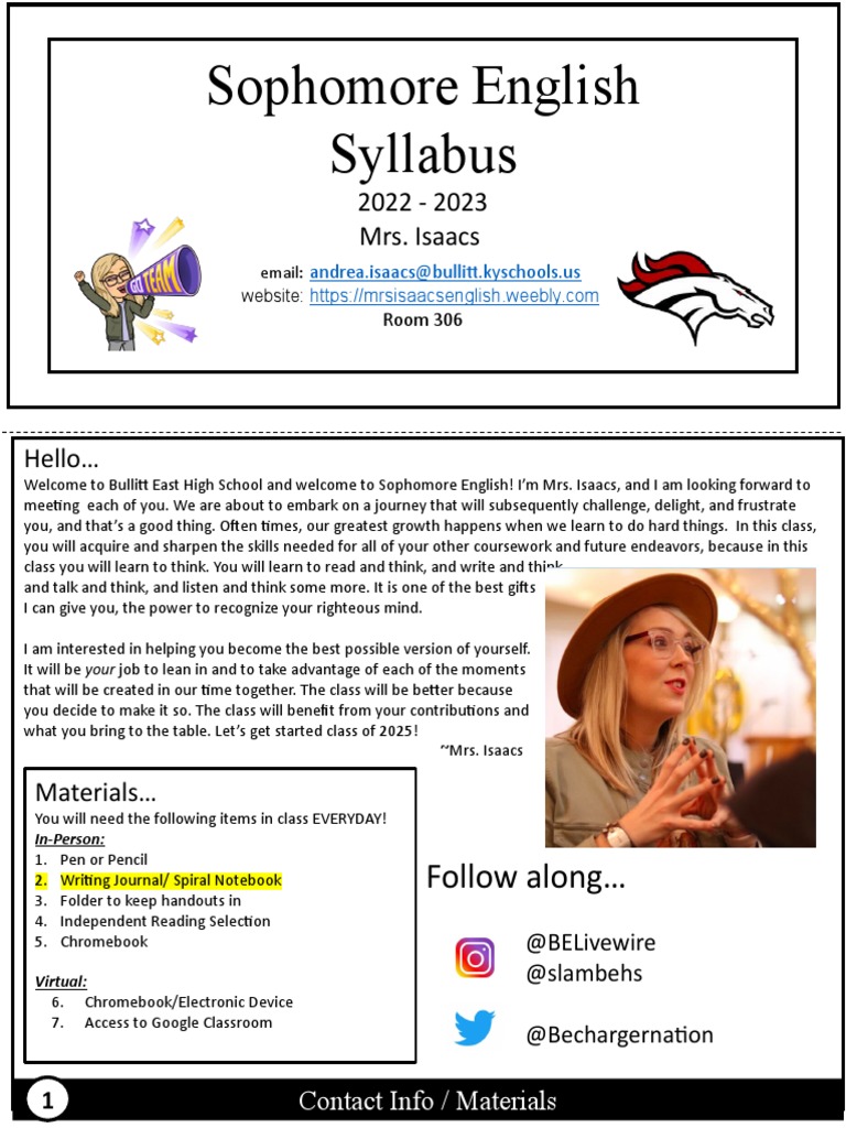Sophomore English Syllabus 2022-2023 | PDF | Career & Growth